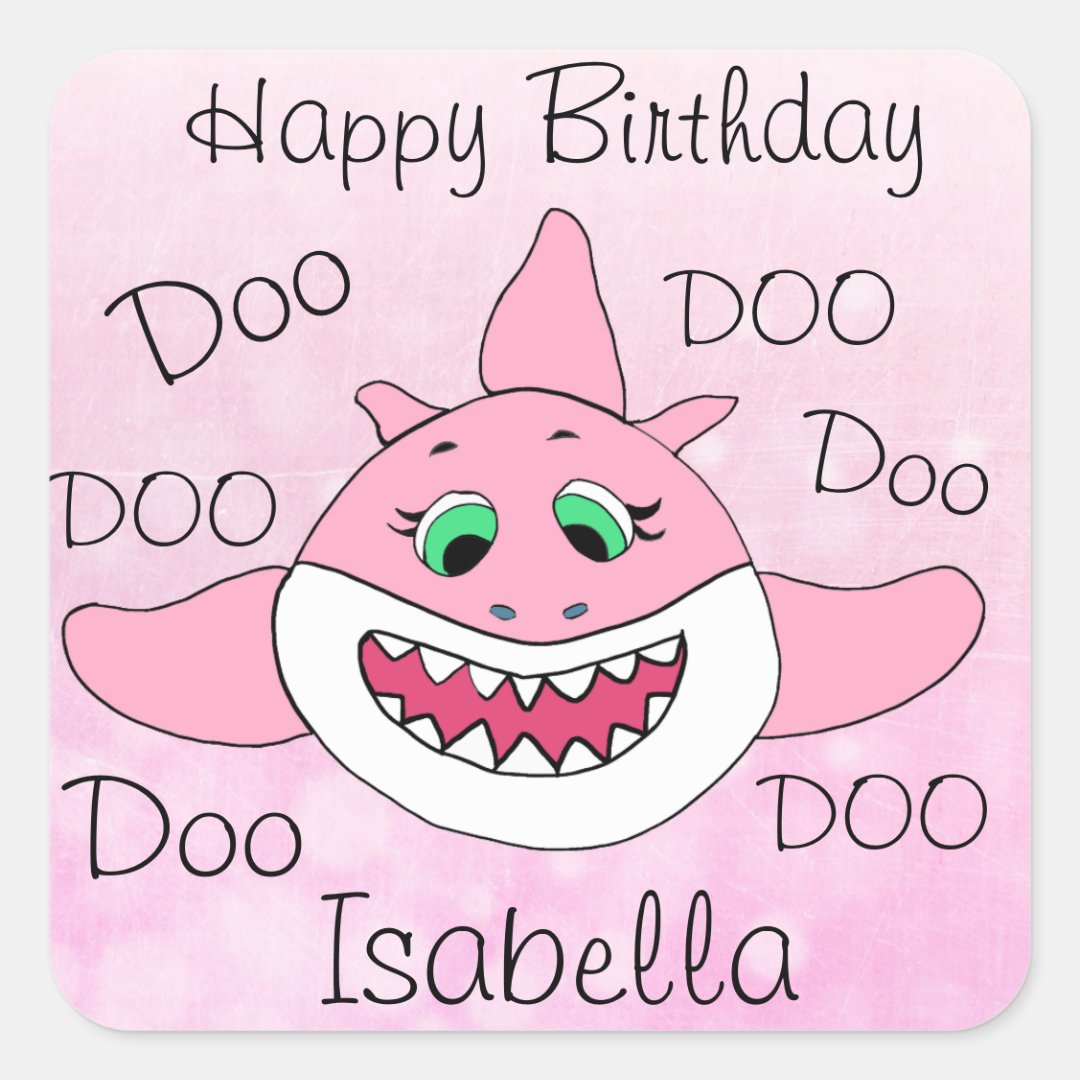 Happy Birthday Personalized Baby Shark Square Sticker | Zazzle