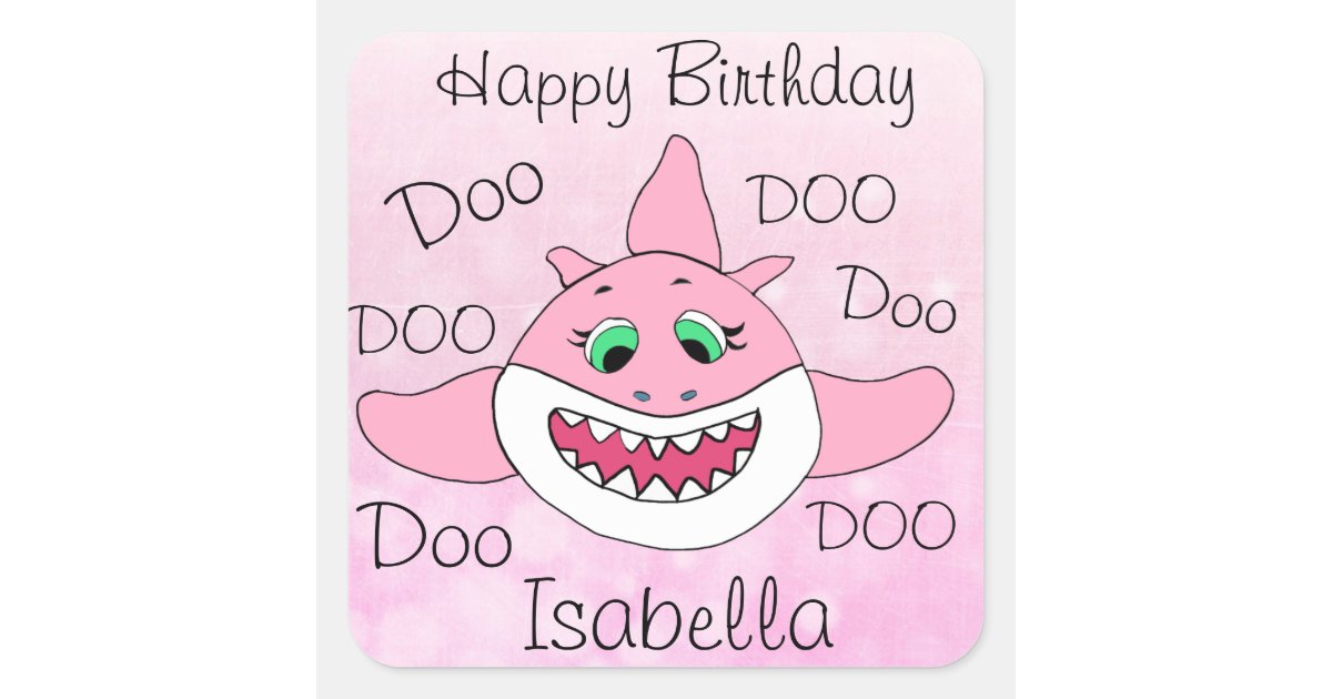 Happy Birthday Personalized Baby Shark Square Sticker | Zazzle