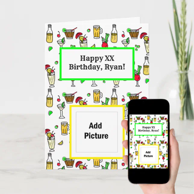 Happy Birthday Personalized Cocktails and Beers Card | Zazzle