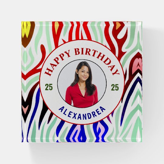 Happy Birthday Photo Colorful Stripes Personalize Paperweight | Zazzle.com