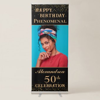 Happy Birthday Photo Party Event Gold Black Custom Retractable Banner ...
