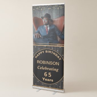 Happy Birthday Photo Party Event Gold Black Custom Retractable Banner ...