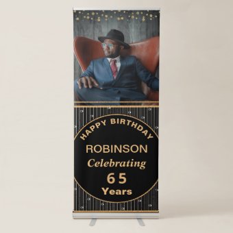 Happy Birthday Photo Party Event Gold Black Custom Retractable Banner ...