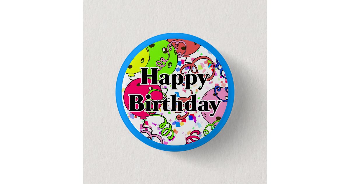 Happy Birthday Pickleball Balloons Confetti White Button | Zazzle