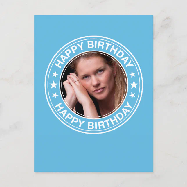 Happy Birthday Picture Frame in Blue Postcard | Zazzle