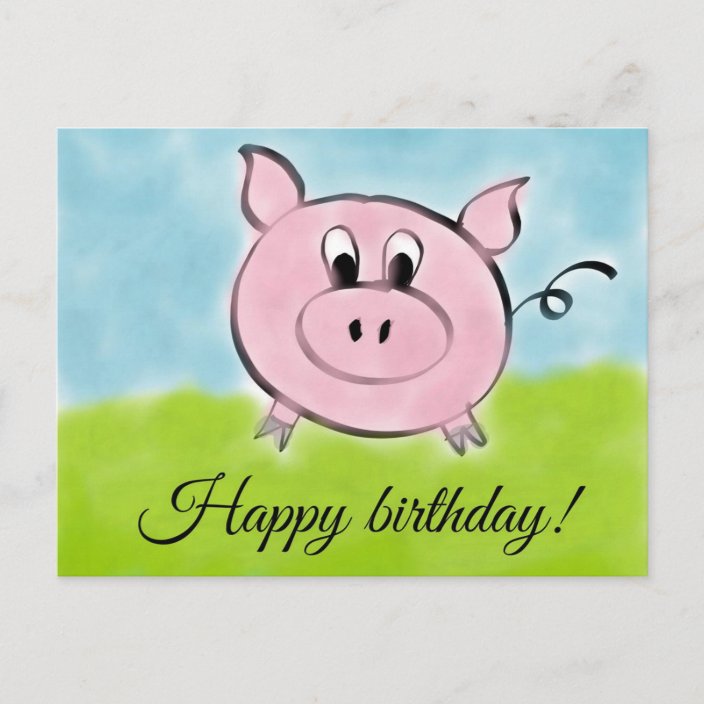 Happy birthday pig postcard | Zazzle.com