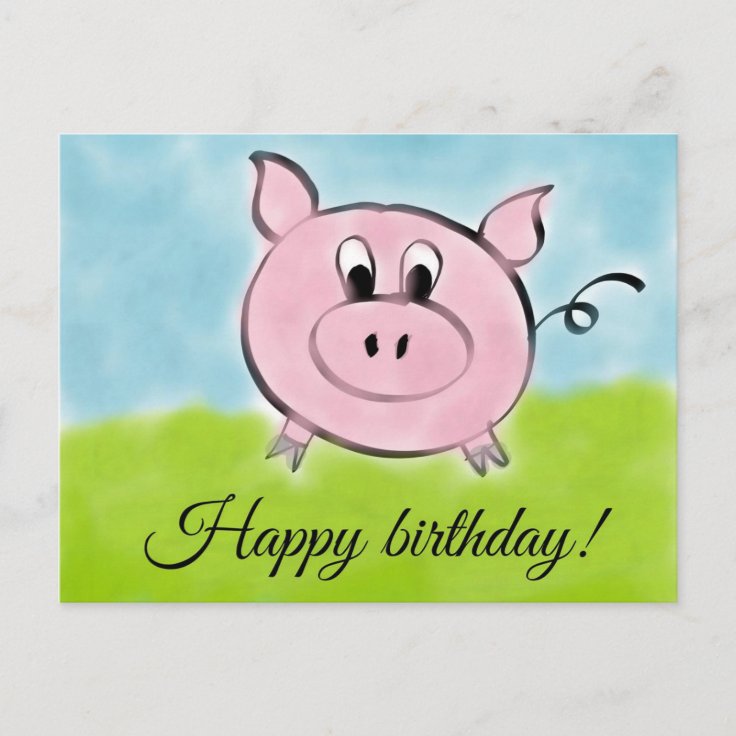 Happy birthday pig postcard | Zazzle