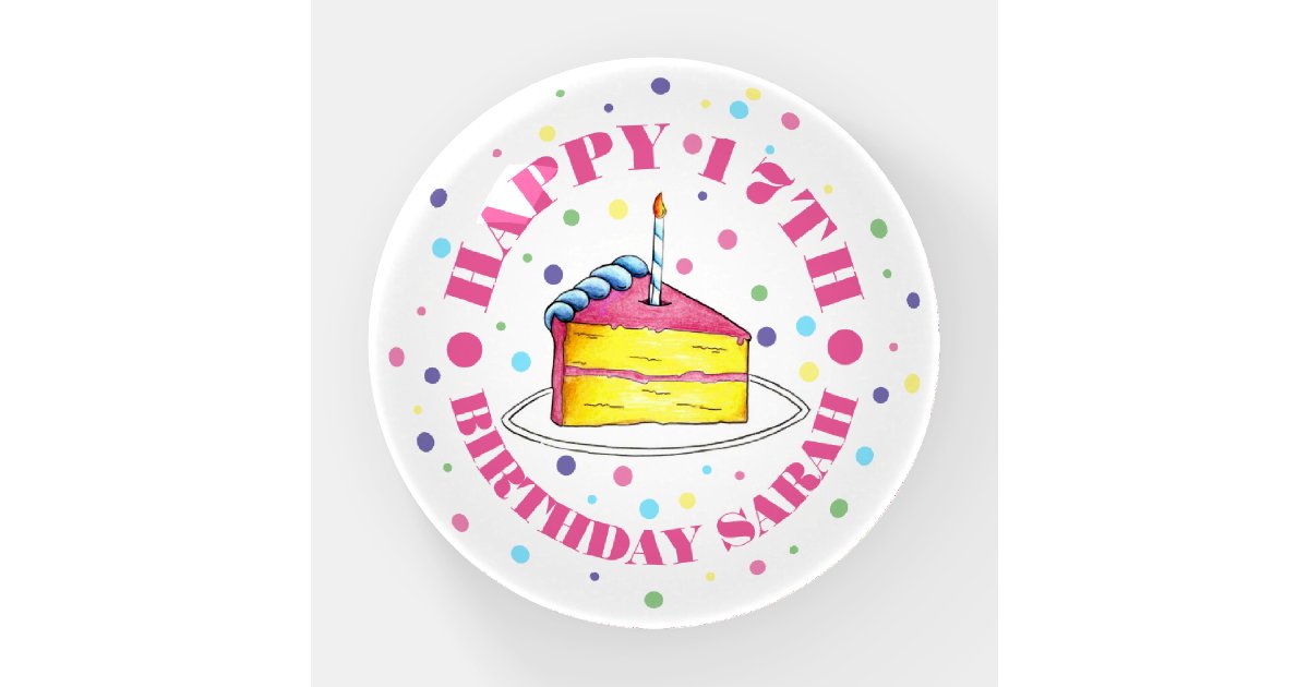 Happy Birthday Pink Bday Cake Slice Party Favor Paperweight | Zazzle