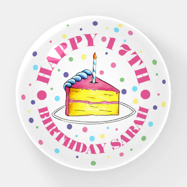 Happy Birthday Pink Bday Cake Slice Party Favor Paperweight | Zazzle