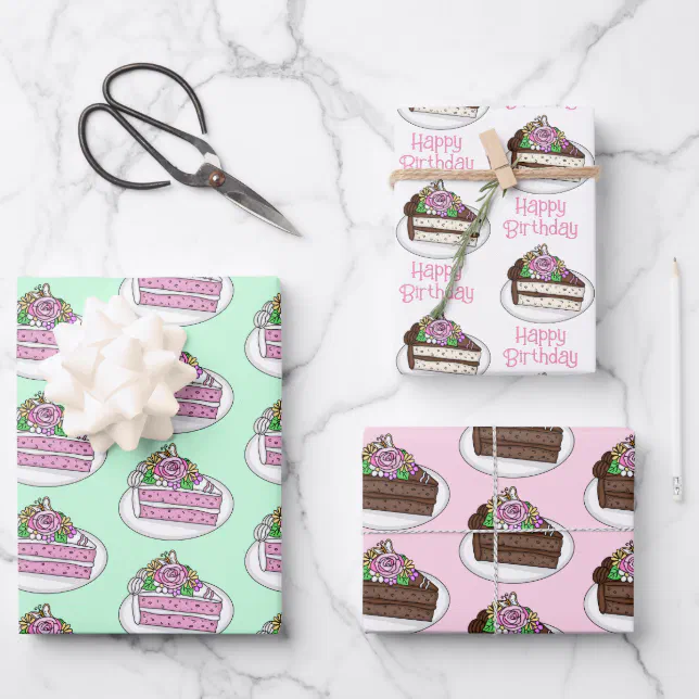 Happy Birthday Pink Birthday Cake Wrapping Paper Sheets | Zazzle