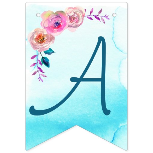 Happy Birthday Pink Blue Turquoise Floral Bunting Flags | Zazzle