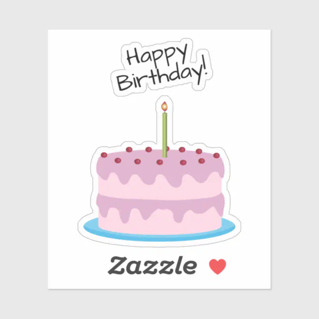 Happy Birthday Pink Cake Contour Sticker | Zazzle
