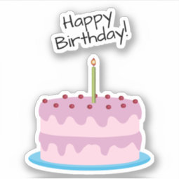 Happy Birthday Pink Cake Contour Sticker | Zazzle
