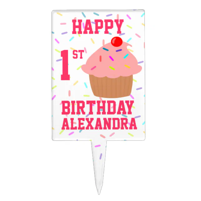 Happy Birthday Pink Cupcake and Sprinkles Cake Topper | Zazzle