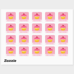 Happy Birthday! Pink Cupcake Stickers | Zazzle