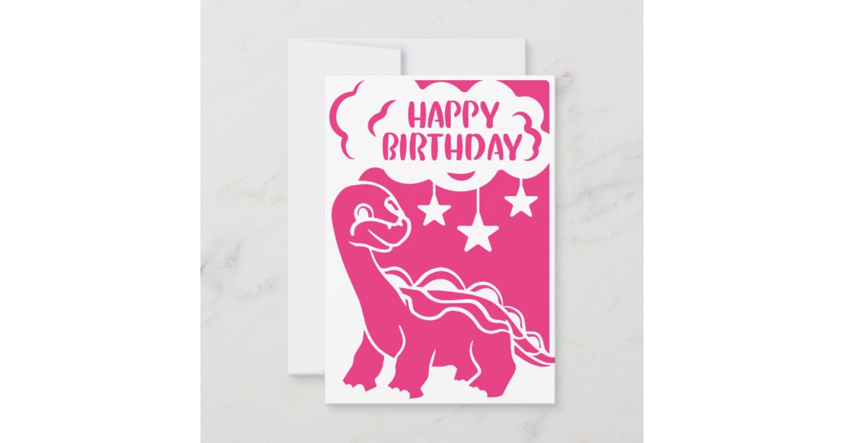 Happy Birthday pink Dinosaur Greeting Card | Zazzle