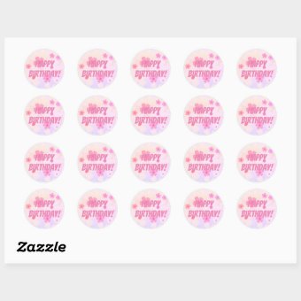 Happy Birthday Pink Flower Power Classic Round Sticker | Zazzle