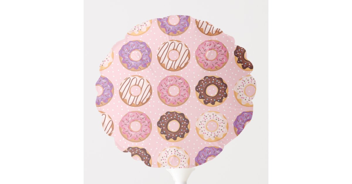 HAPPY BIRTHDAY Pink Iced Donuts Sprinkles Pattern Balloon | Zazzle
