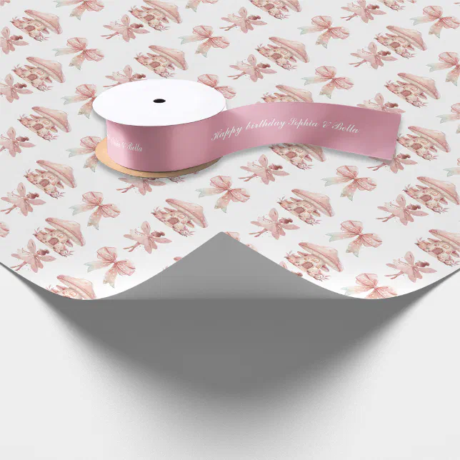 Happy Birthday Pink Ribbon Girls Twins Birthday | Zazzle