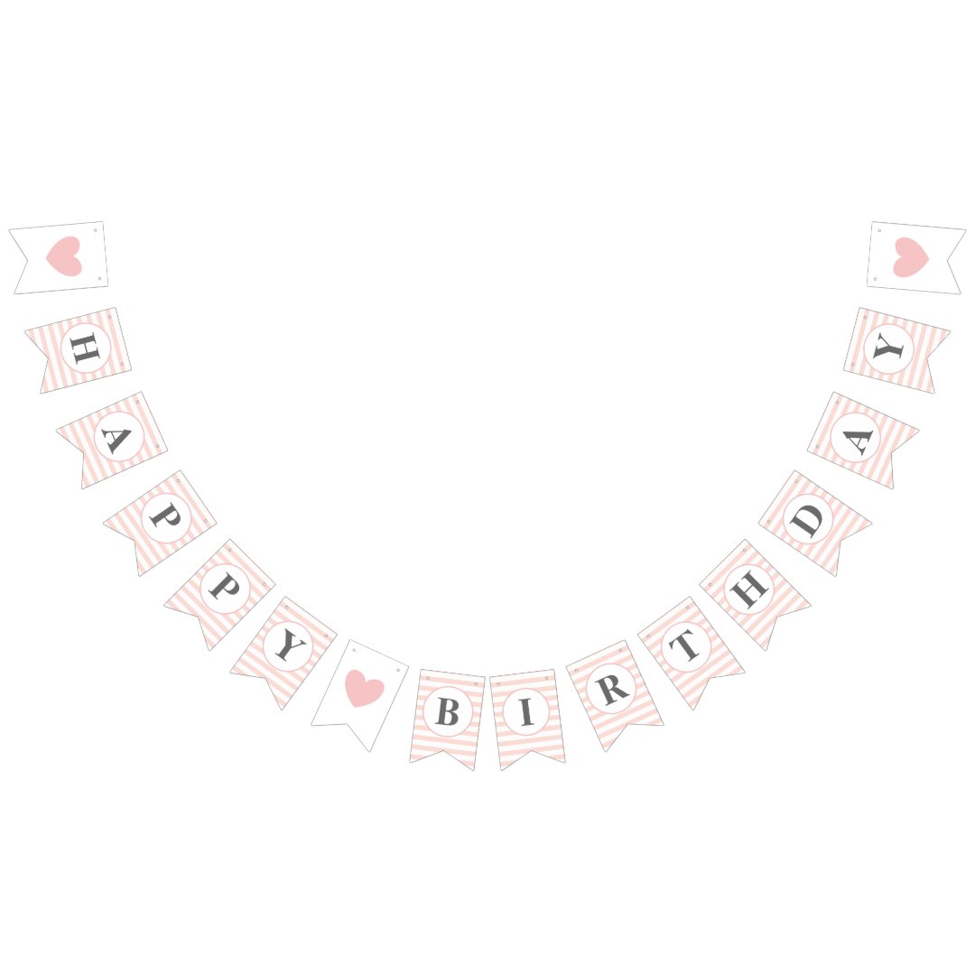Happy Birthday Pink White Stripe Girl 1st Party Bunting Flags | Zazzle