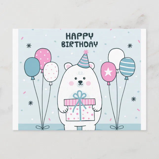 Happy Birthday Polar Bear Postcard | Zazzle