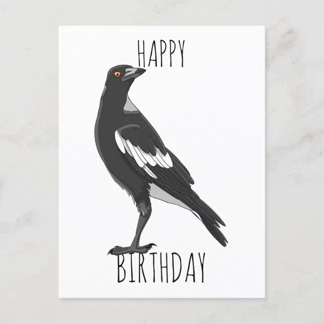 Happy Birthday postcard with Australian magpie | Zazzle