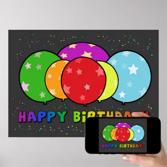 Happy Birthday Poster Rainbow Balloons | Zazzle