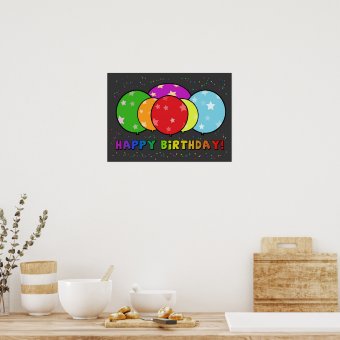 Happy Birthday Poster Rainbow Balloons | Zazzle