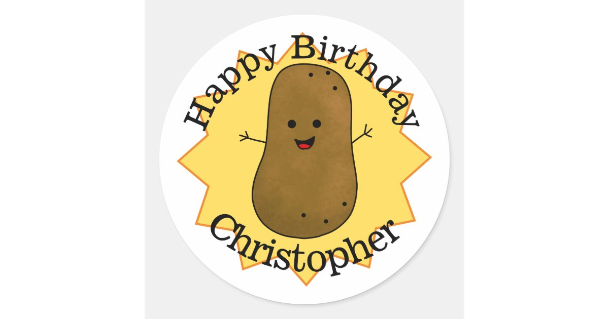 Happy Birthday Potato Personalized Classic Round Sticker | Zazzle