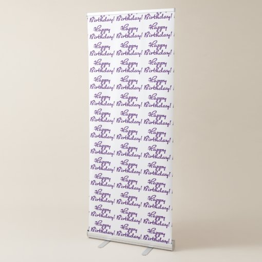 Happy Birthday Purple Script Selfie Backdrop Retractable Banner | Zazzle