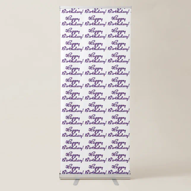 Happy Birthday Purple Script Selfie Backdrop Retractable Banner | Zazzle