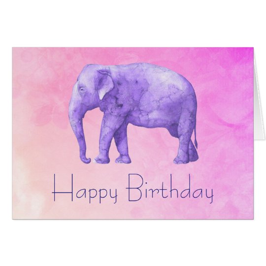 Happy Birthday Purple Watercolor Elephant on Pink Card | Zazzle.com