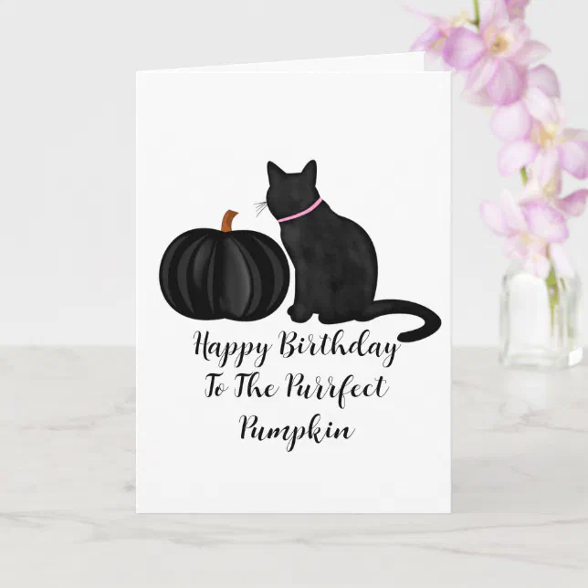 Happy Birthday Purrfect Pumpkin Pun Card | Zazzle