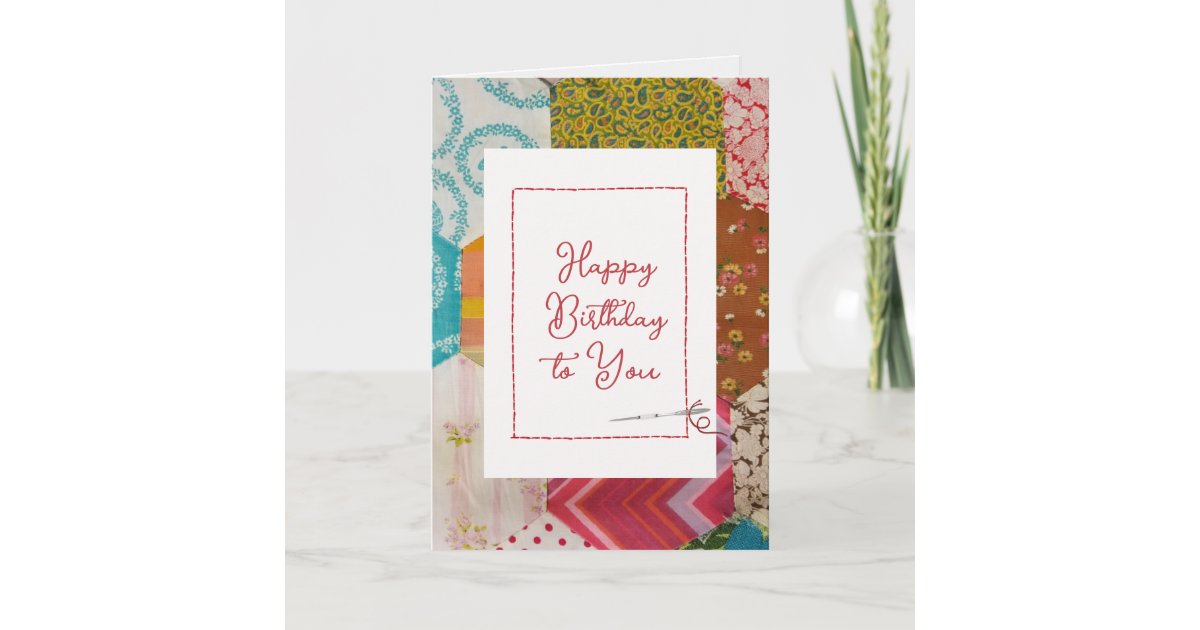 Happy Birthday Quilt Pattern with Needle Card | Zazzle