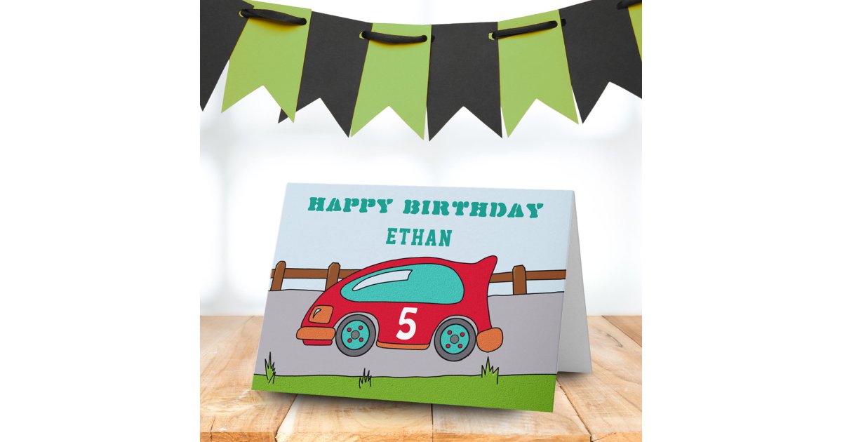 Happy Birthday Racing Car Card | Zazzle