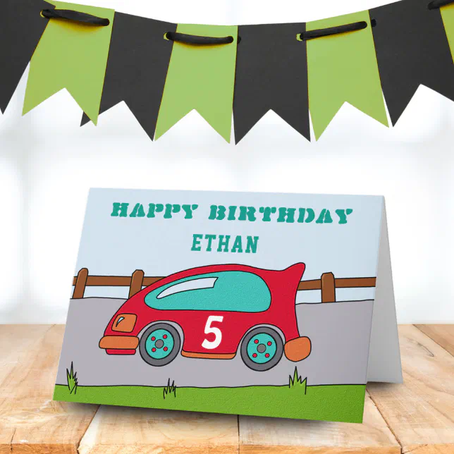 Happy Birthday Racing Car Card | Zazzle