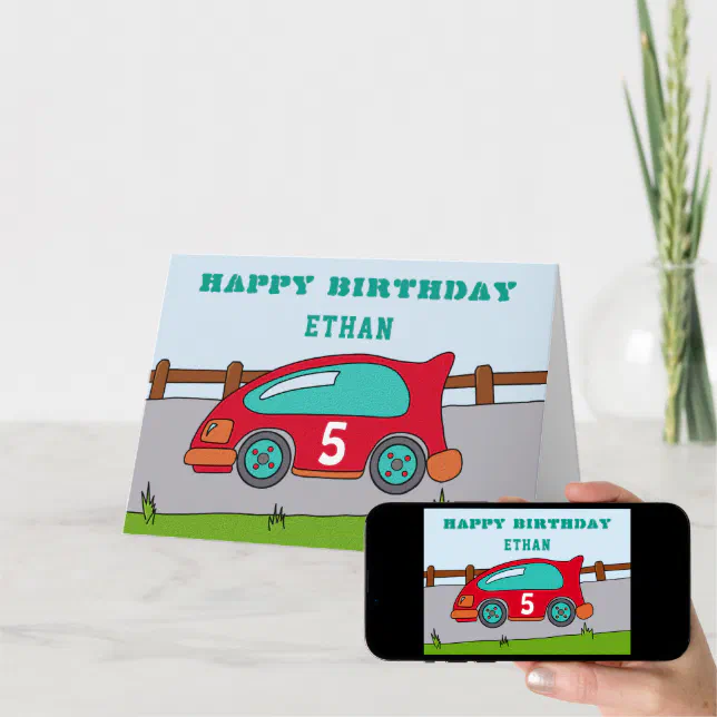Happy Birthday Racing Car Card | Zazzle