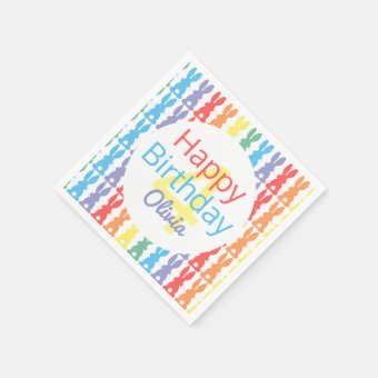 Happy Birthday Rainbow Bunny Personalized Kids Paper Napkins | Zazzle