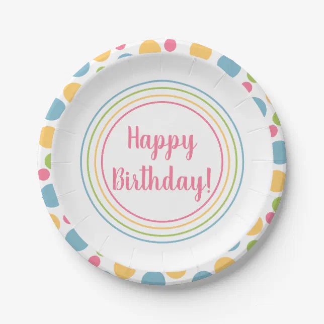 Happy Birthday Rainbow Colors Paper Plates | Zazzle