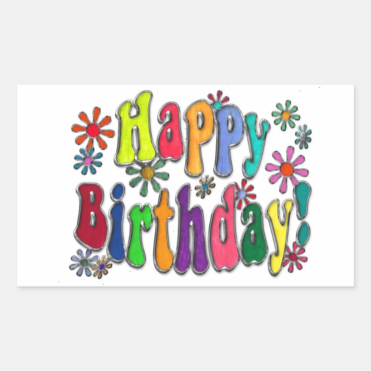 Happy Birthday Rectangular Sticker | Zazzle