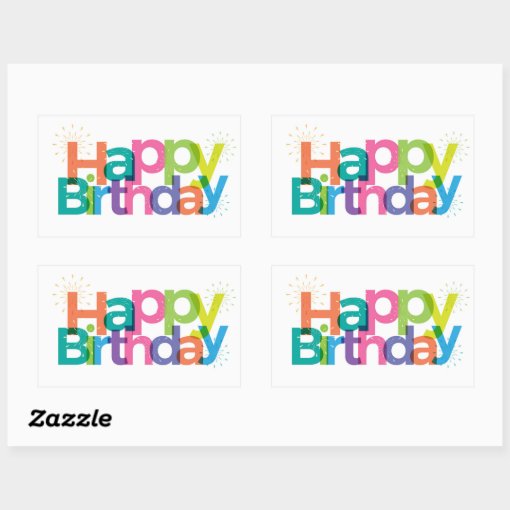 Happy Birthday Rectangular Sticker | Zazzle