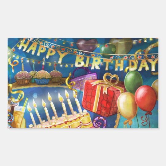 Happy Birthday Rectangular Sticker | Zazzle.com