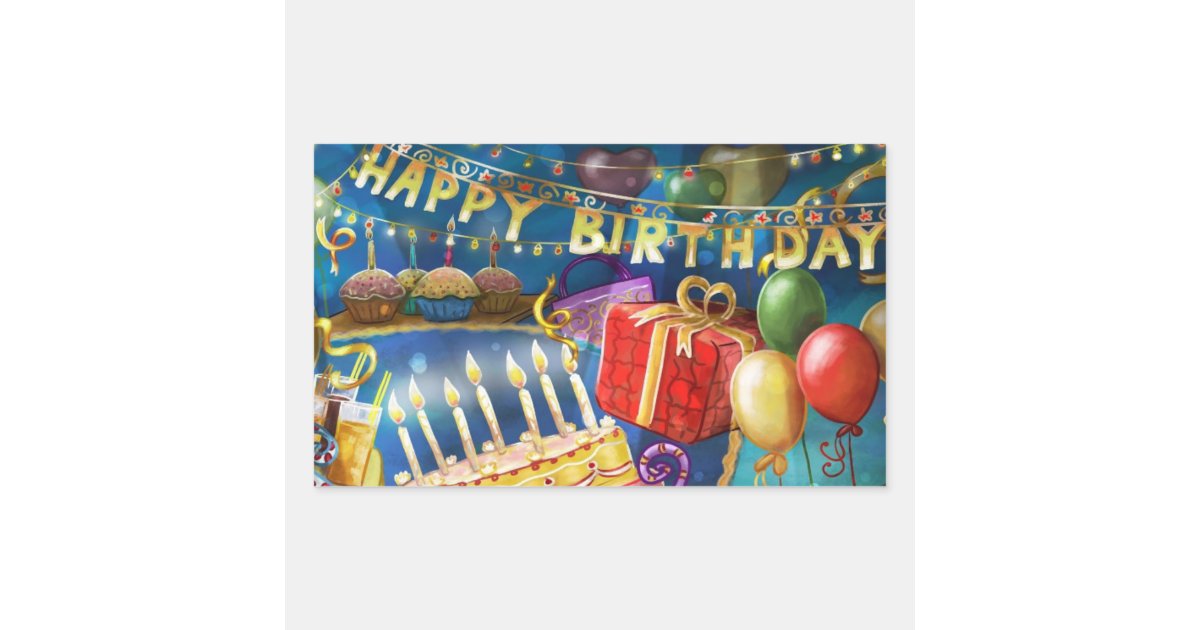 Happy Birthday Rectangular Sticker | Zazzle