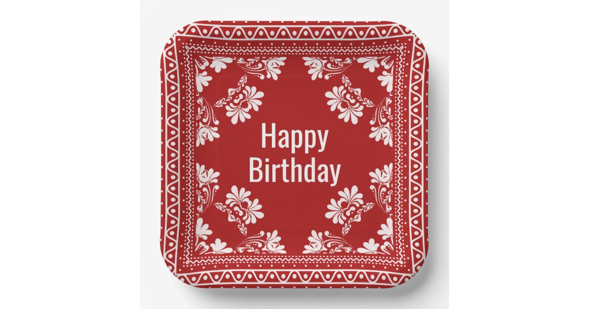 Happy Birthday Red Bandana Paper Plates | Zazzle
