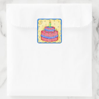 Happy Birthday Red Cake Sticker 1st | Zazzle
