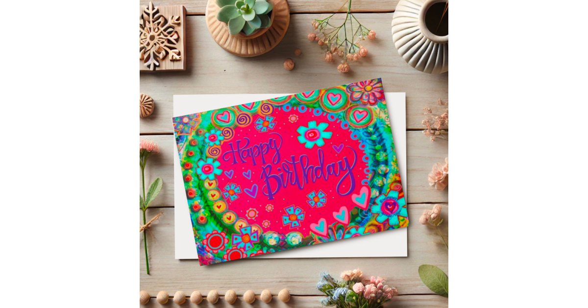 Happy Birthday Red Cheerful Fun Floral Girly Card | Zazzle