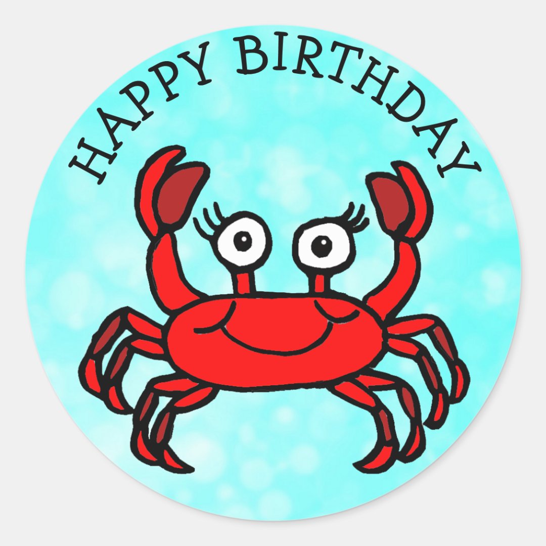 Happy Birthday Red Crab Under the Sea Classic Round Sticker | Zazzle