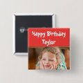 Happy Birthday Red Photo Button | Zazzle