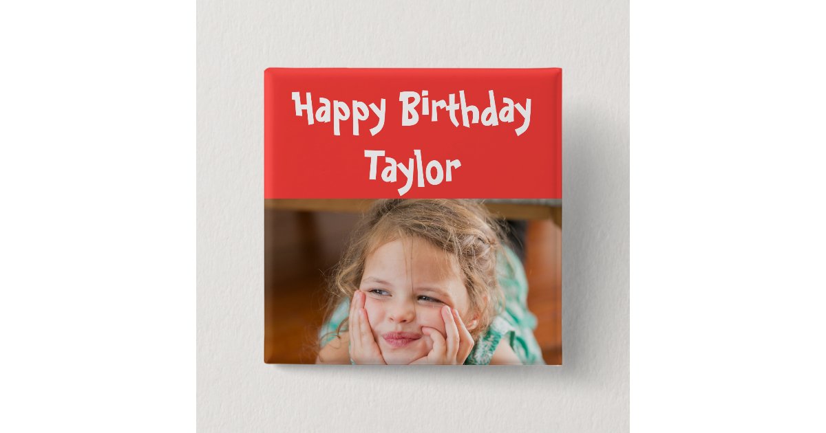 Happy Birthday Red Photo Button | Zazzle