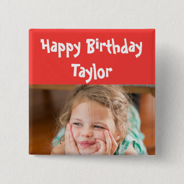 Happy Birthday Red Photo Button | Zazzle